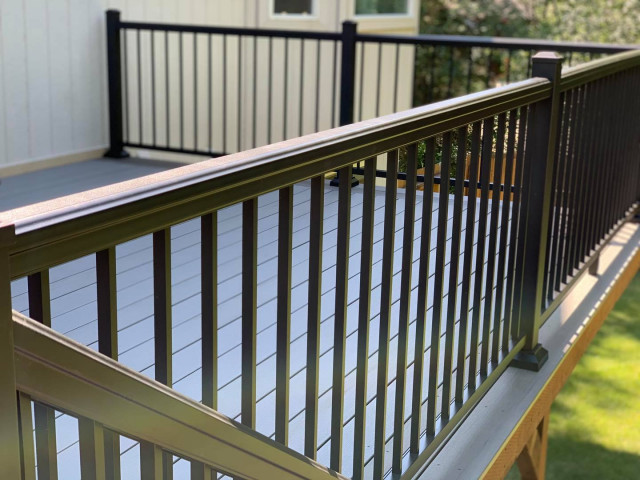 Concrete patio with 12x20 Timbertech Deck. - Craftsman - Deck - Other ...