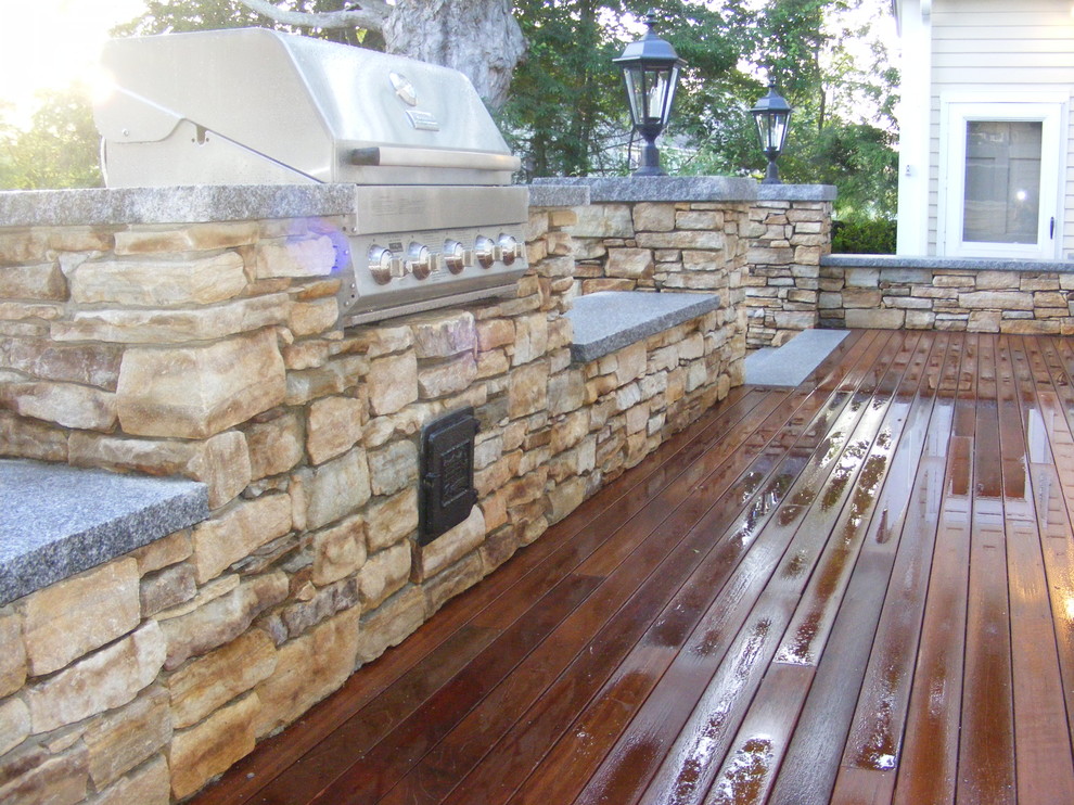 Deck with sitting wall and grill - Deck - Boston - by R & R Masonry LLC ...