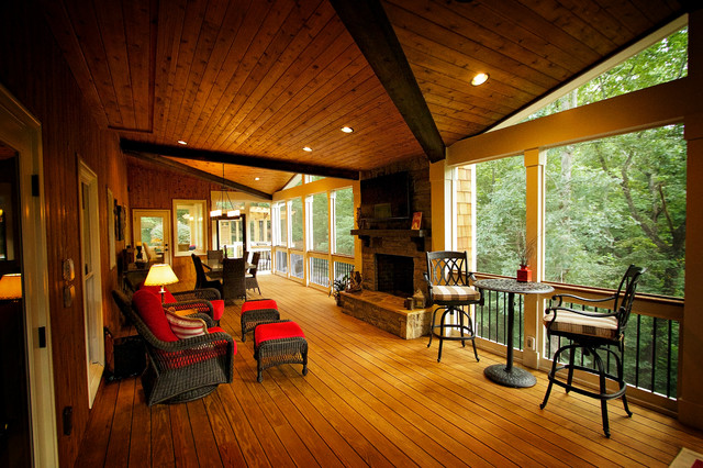 Double gable porch with Fireplace - Rustic - Deck - Atlanta - by Decksouth | Houzz AU