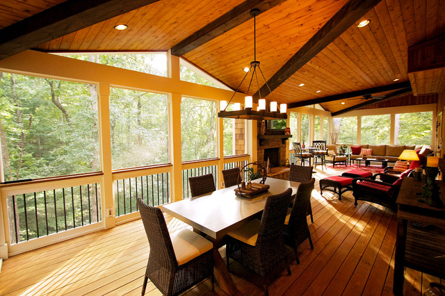 Double gable porch with Fireplace - Rustic - Terrace - Atlanta - by ...