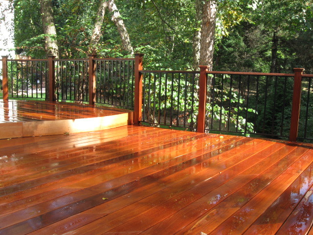 Elevated curved Ipe deck in Herndon, VA, with spiral staircase ...