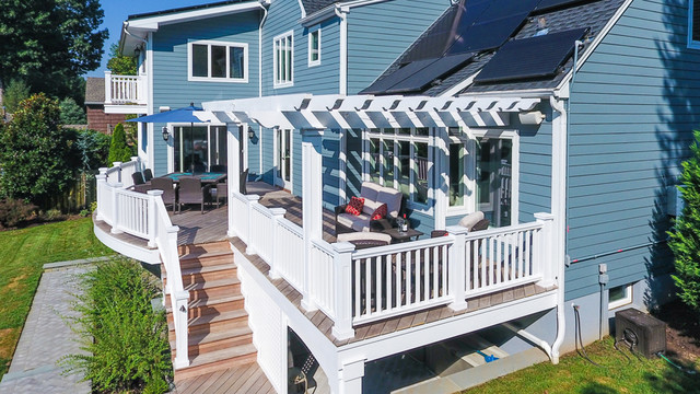 Expansive Ipe Deck with Pergola (side view) - Beach Style - Deck ...