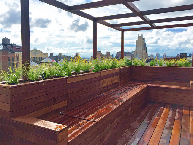 Flatiron District Rooftop Garden with Pergola, Deck, Bench, Custom ...