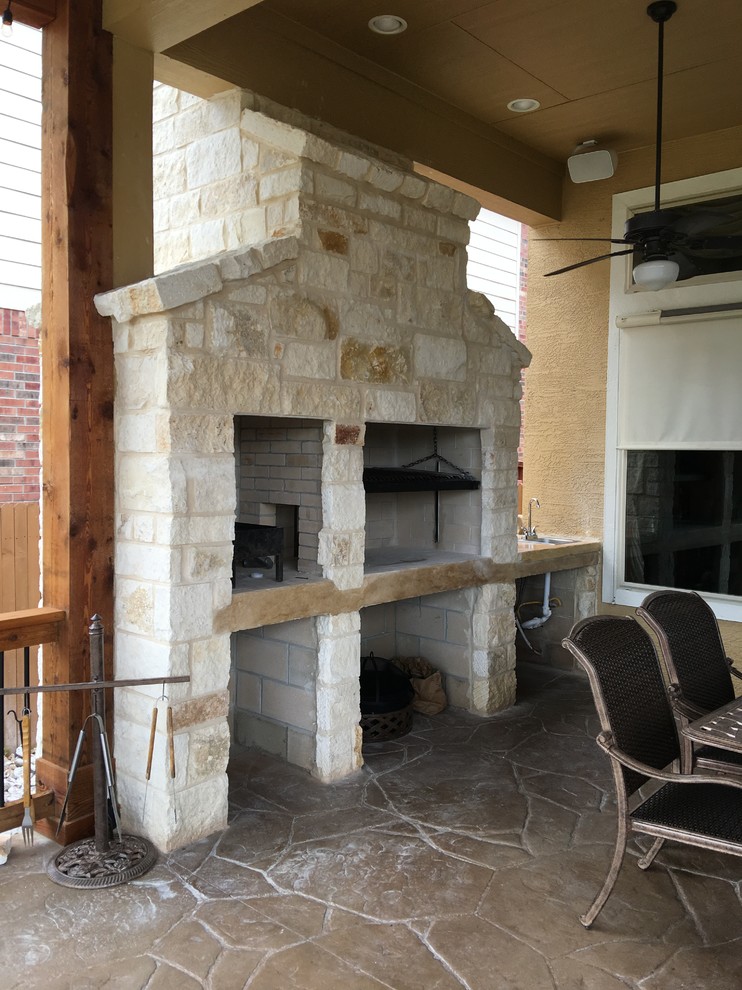 Gable Cover with Decorative Concrete Patio and Stone Grill/Fireplace ...