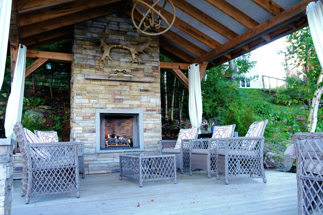 Lakeside Fireplace - Arts & Crafts - Terrace - Other - by Trim ...