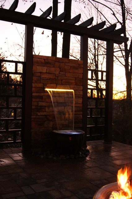 Liquid Light Timbertech deck & Hardscape w custom waterfall privacy ...