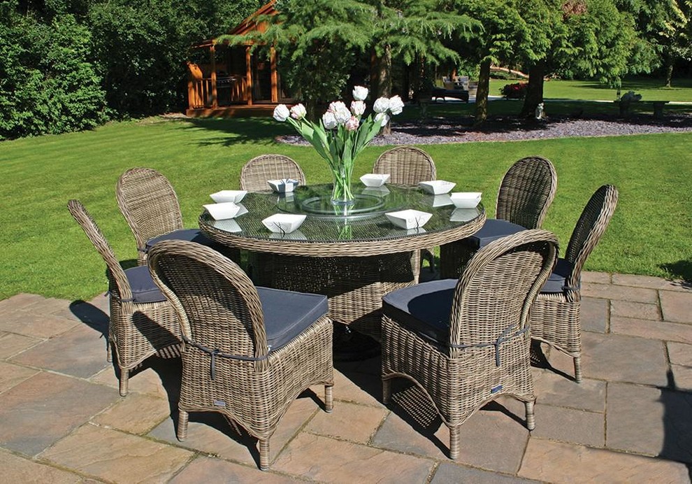 Mayfair 9-Piece Round Outdoor Dining Table Set - Modern - Deck - by ...