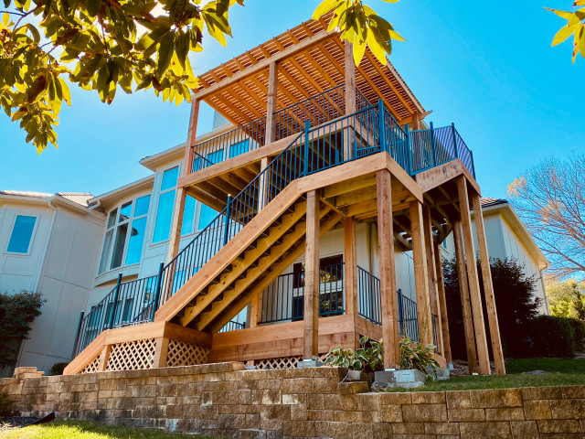 Multi-Level Tiered Deck w/ Pergola - Traditional - Deck - Kansas City ...