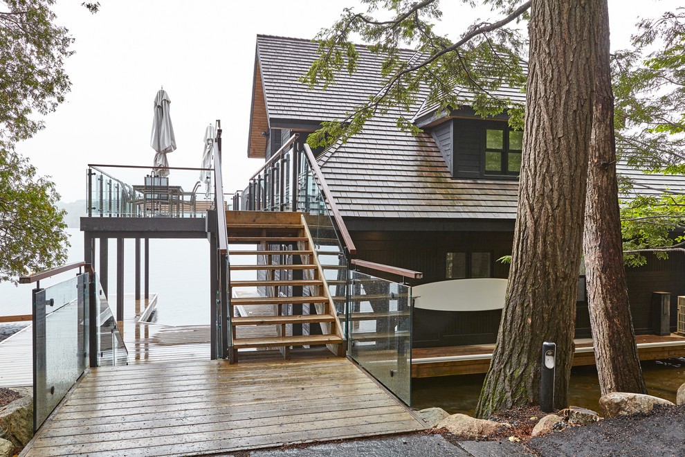 Outdoor glass riser staircase takes you two fantastic spaces: the lower ...