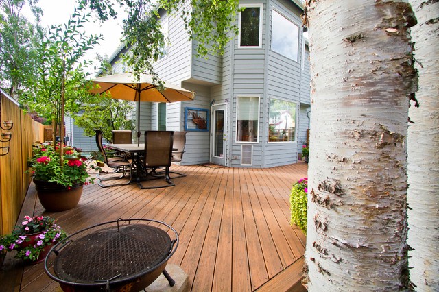 Outdoor Living Spaces Created from Angled Front Deck and Back Decks ...