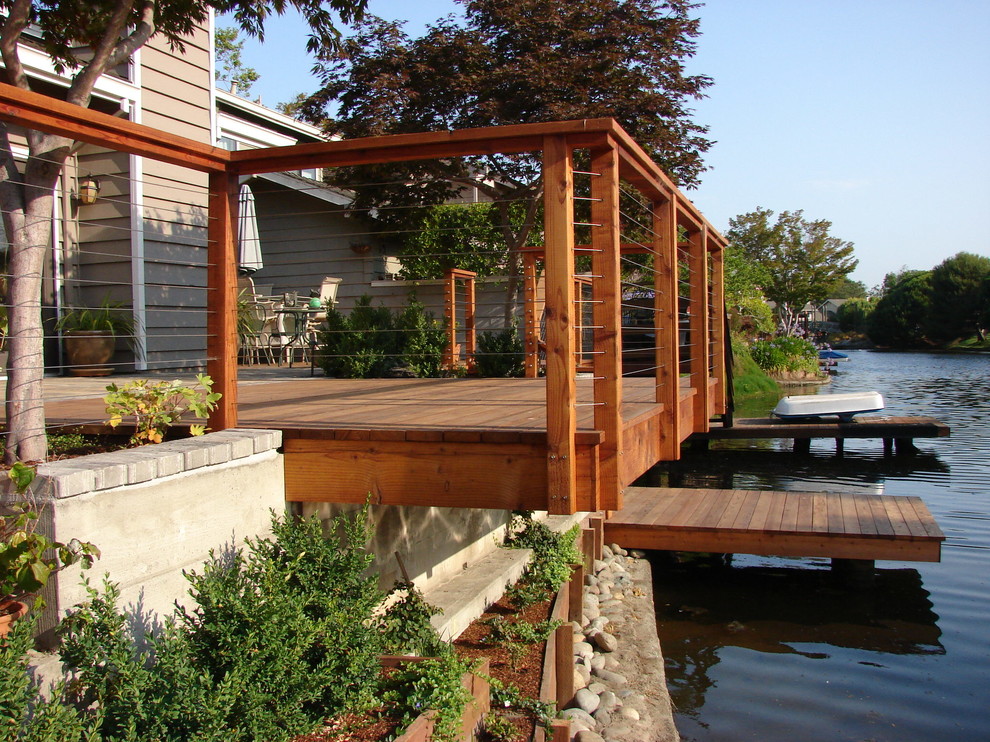 Redwood Boat Dock and Feeney Wire Deck Railing - Contemporary - Deck ...