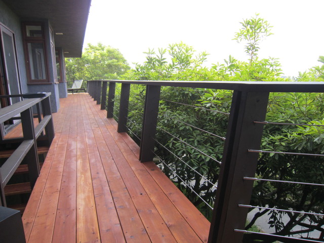 Redwood / Cable railing Pacific palisades wood deck. - Rétro - Terrasse en Bois - Los Angeles ...