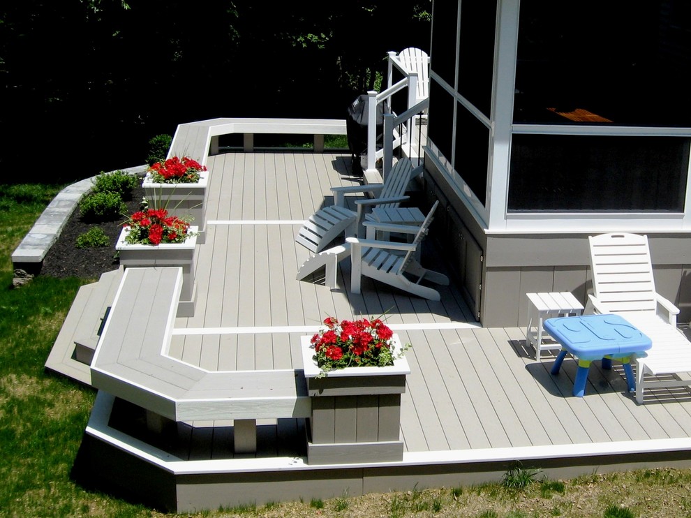 Screened in sunroom with two tier wrap around AZEK deck - Contemporary ...