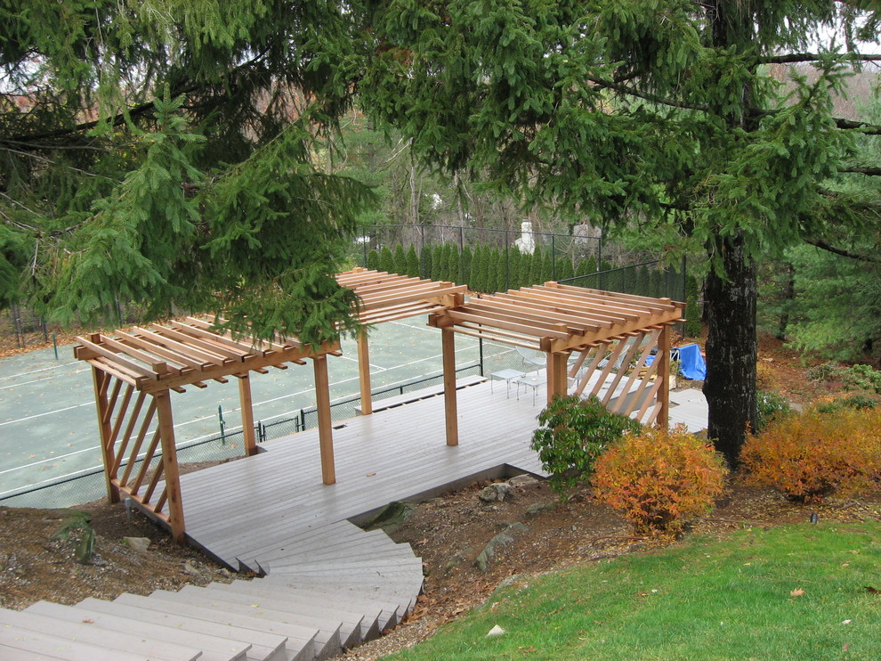 Shaded deck overlooking tennis court - Modern - Deck - New York - by ...