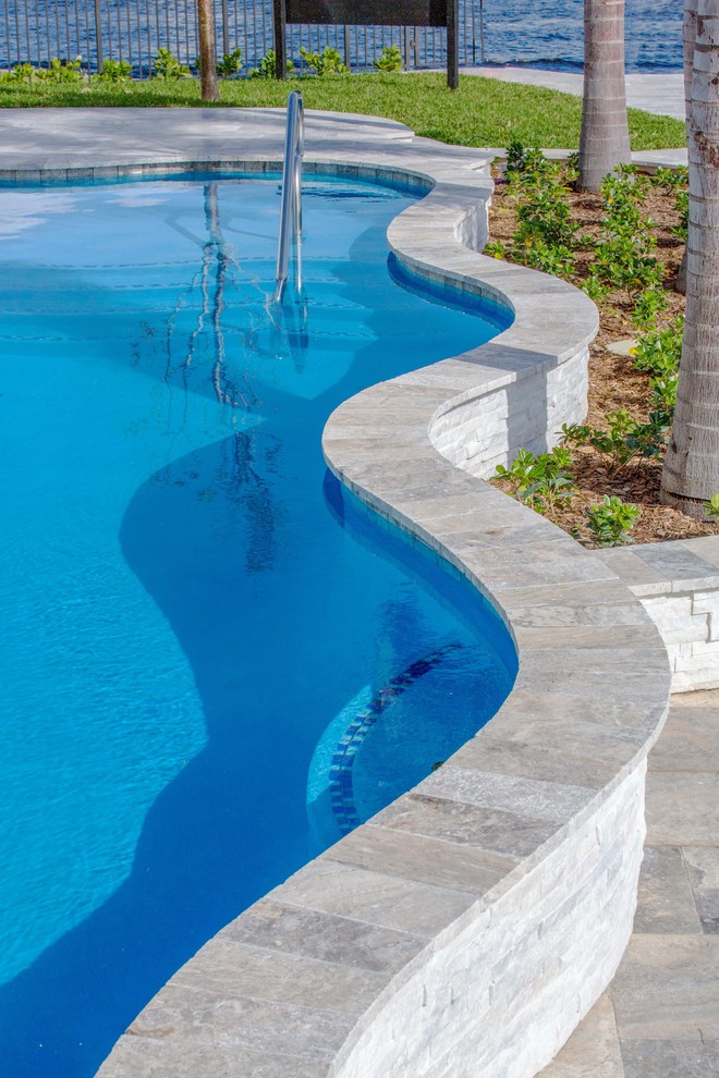 Silver Travertine Pavers - Rustic - Pool - Miami - by StoneHardscapes ...