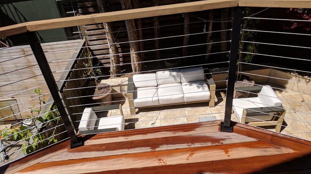 Split Level Travertine Patio and Ipe Deck with Cable Railing - Asian ...