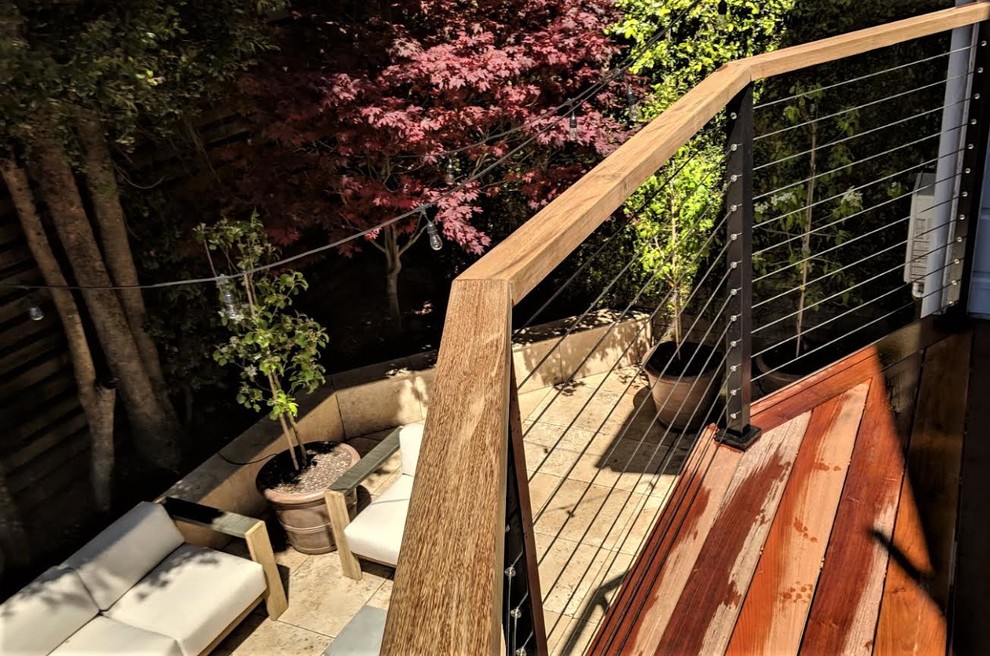 Split Level Travertine Patio and Ipe Deck with Cable Railing - Asian ...