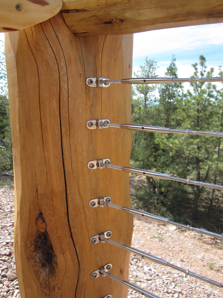 Stainless Cable Infill w/ Natural Peeled Wood Post and Top Rail in ...