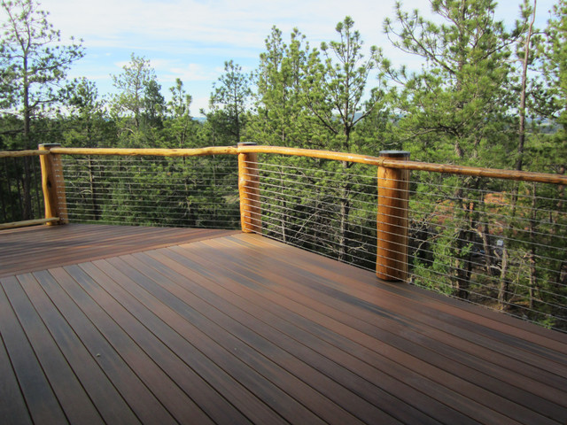 Stainless Cable Infill w/ Natural Peeled Wood Post and Top Rail in ...
