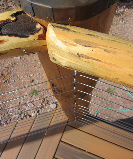 Stainless Cable Infill w/ Natural Peeled Wood Post and Top Rail in ...