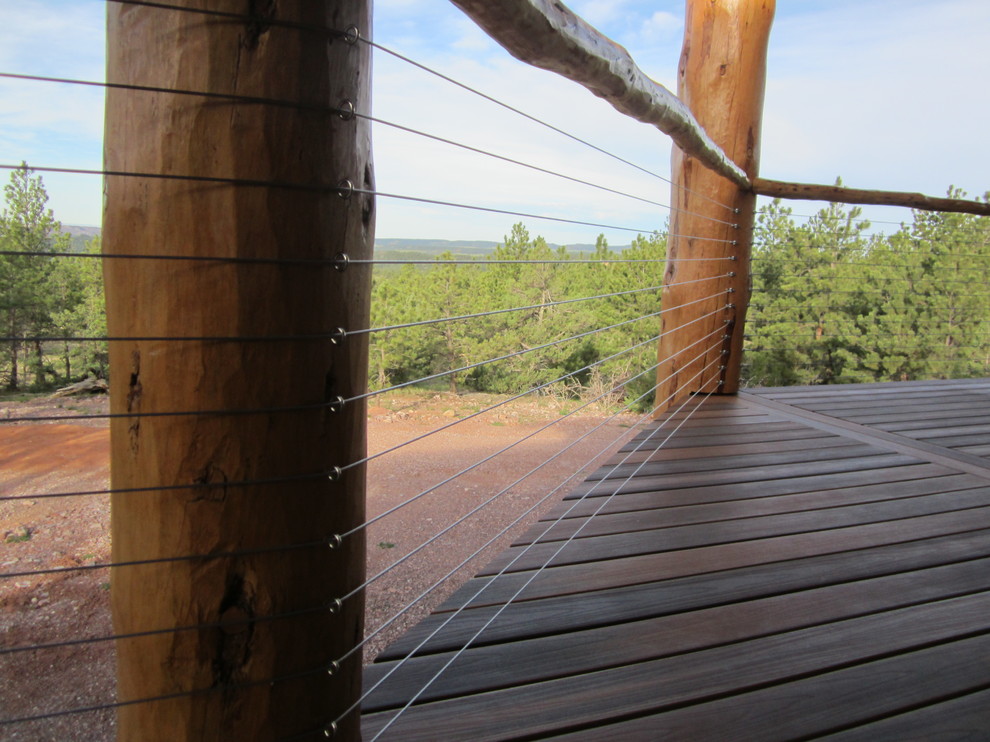 Stainless Cable Infill w/ Natural Peeled Wood Post and Top Rail in ...