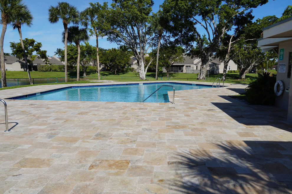 Toscano Travertine French Pattern Pavers - Pool - Miami - by ...
