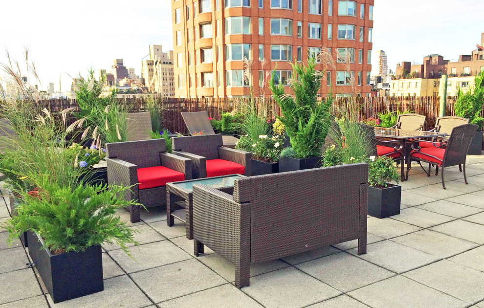 Upper East Side NYC Roof Deck - Wicker Furniture, Container Plants ...