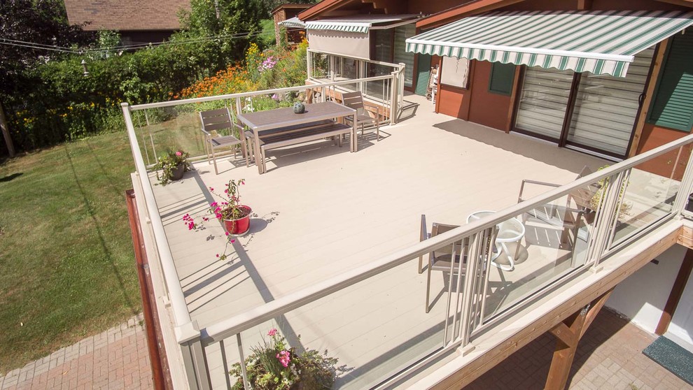 Upper level aluminum decking & glass railing - Transitional - Deck ...
