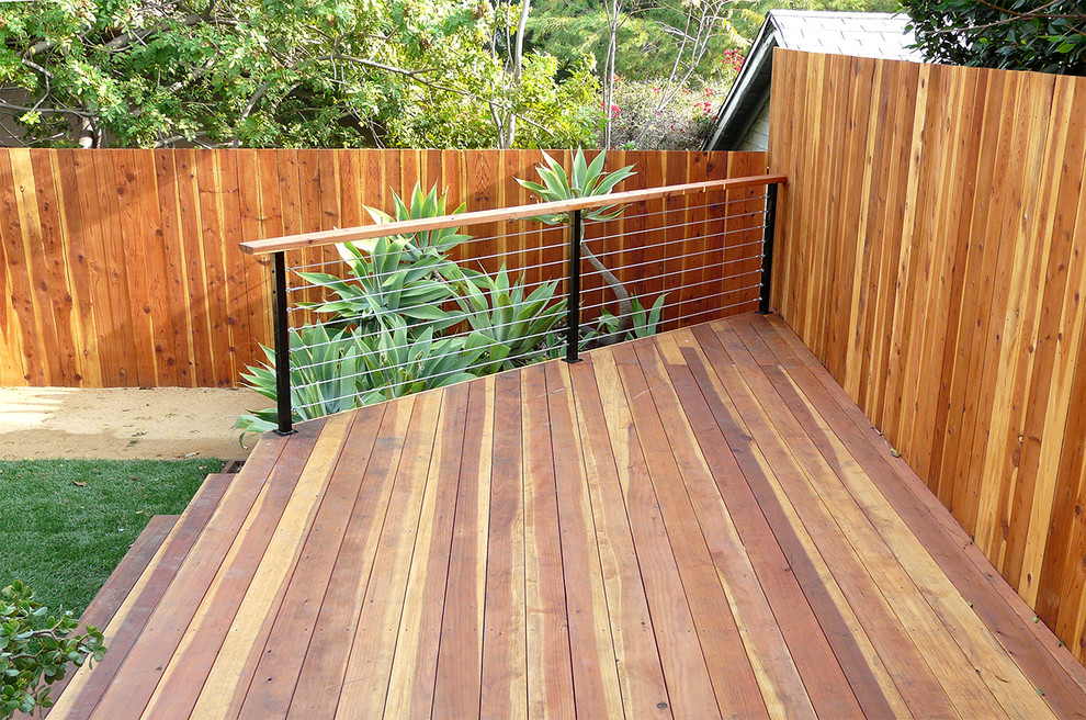 Wood Deck with Metal & wood railing, Wood fence - Deck - Los Angeles ...