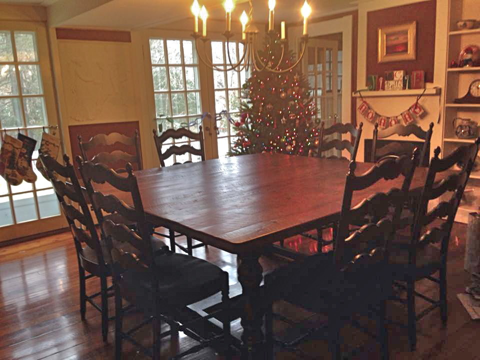 72" square dining table with turned trestle base - Traditional - Dining ...