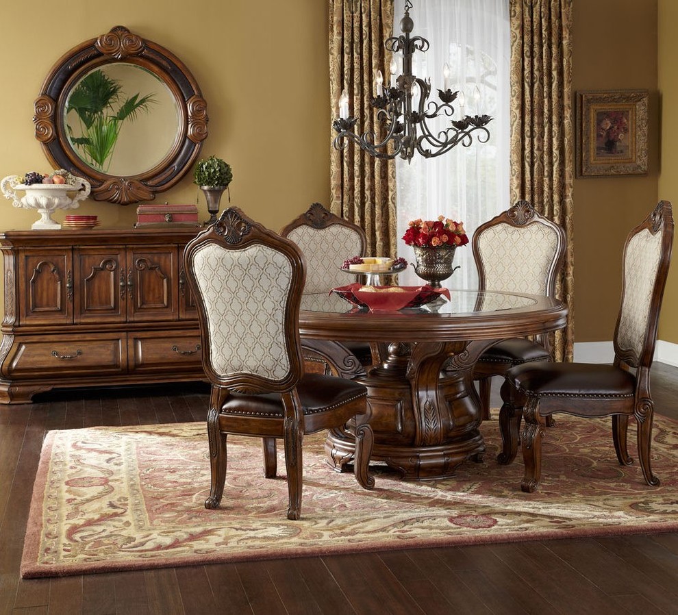 AICO Tuscano Round Dining Table Set in Melange - Mediterranean - Dining ...