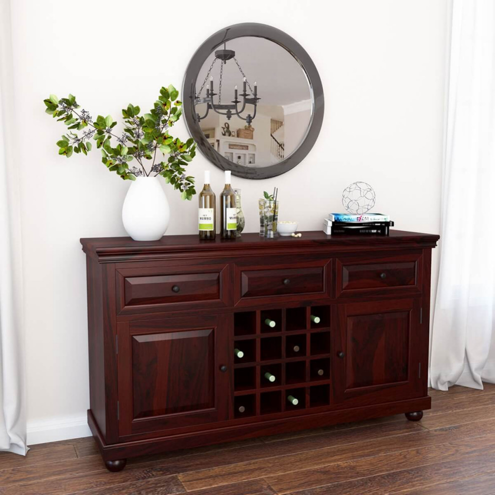 Colonial American Solid Wood 16 Bottle Bar Cabinet with Wine Storage ...