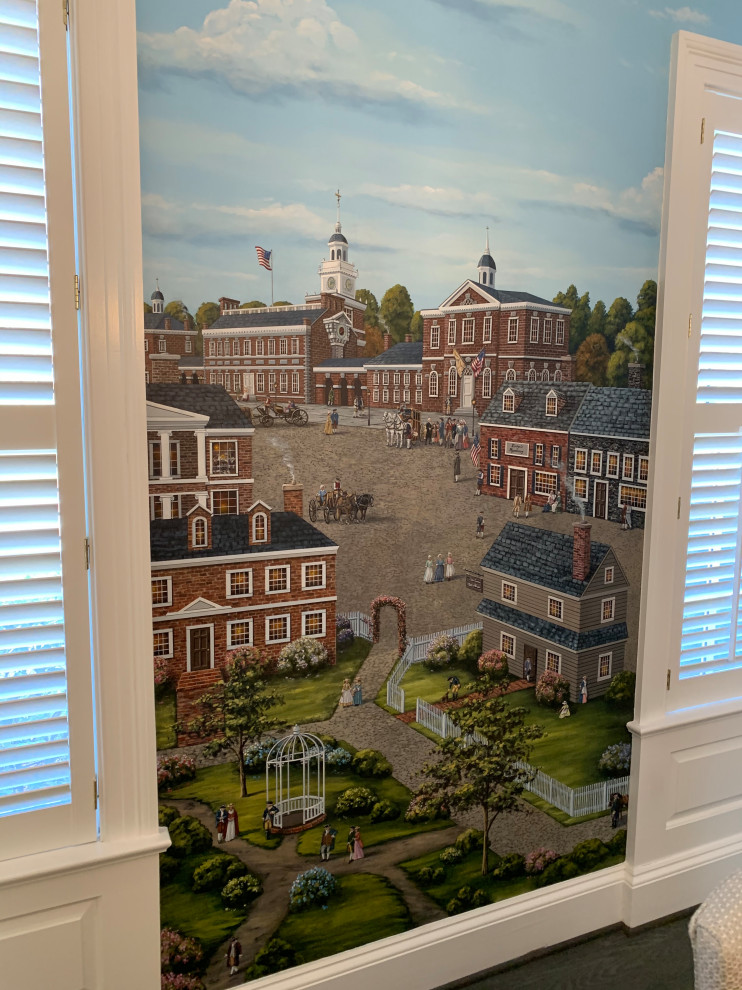 Colonial-Revolutionary Murals, hand painted throughout a dining room ...