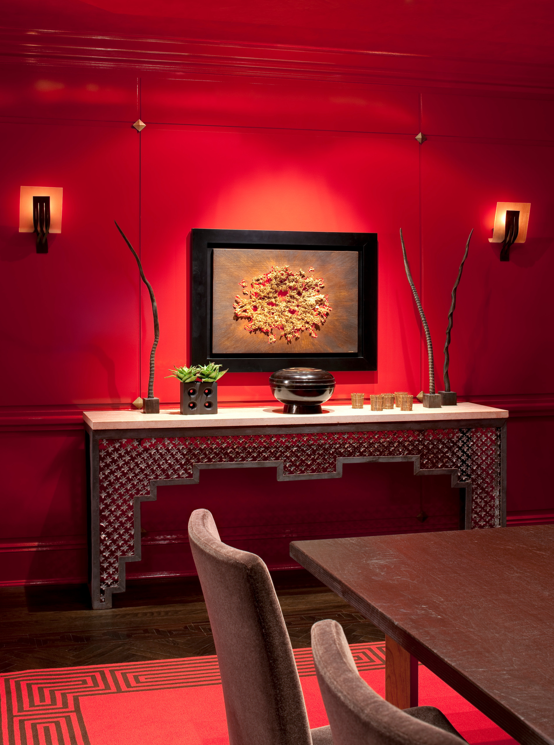 Contemporary Red Burgosdining Room Theme