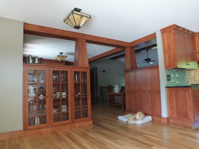 Craftsman built in bookcases, tapered pillars, and beams - Craftsman ...