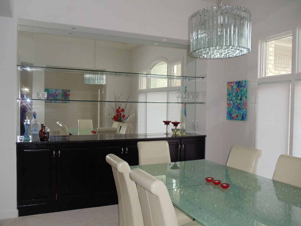 Dining Room with mirrored niche to Create a Home Bar - Contemporary ...