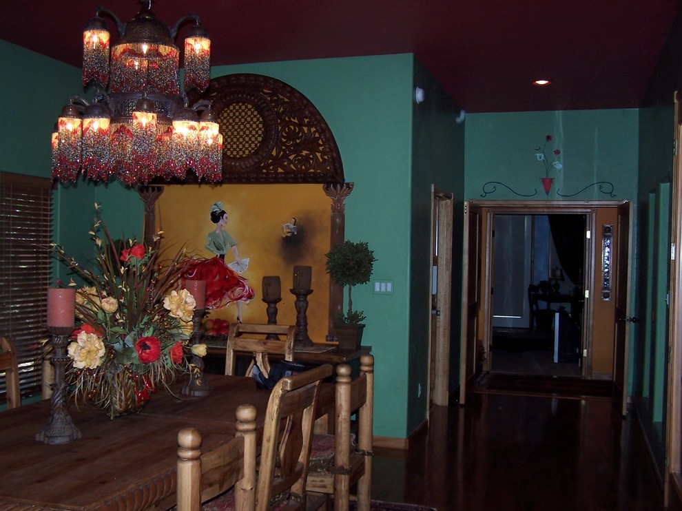 Formal dining room painted with traditional Mexican colors and the ...