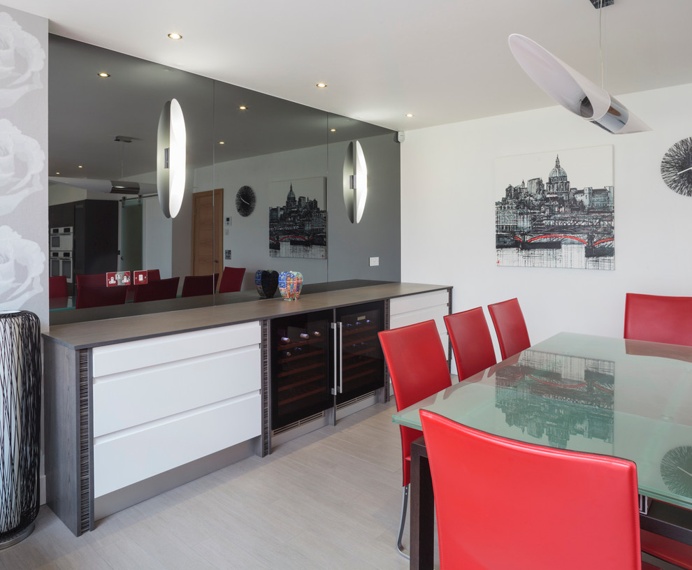 Gloss and wood kitchen with red breakfast bar - Modern - Dining Room ...