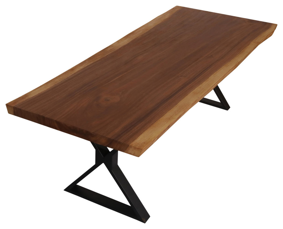 Gloucester Solid Wood Iron Base Large Live Edge Dining Table - Rústico ...