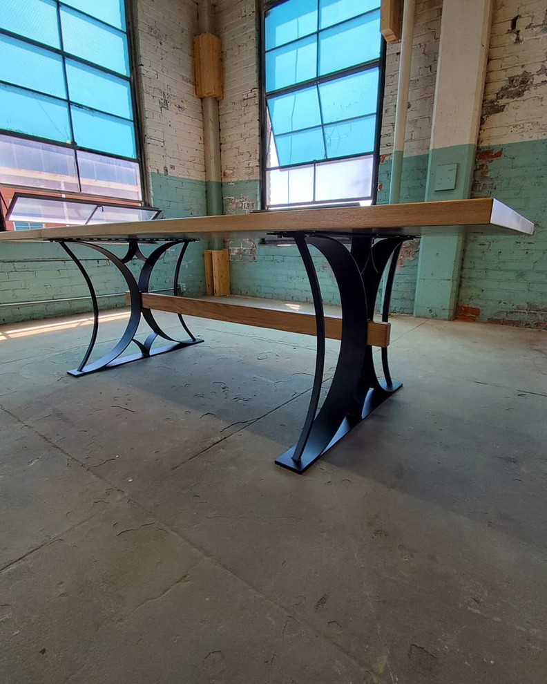 Reclaimed white oak table and custom metal base - Eclectic - Dining ...