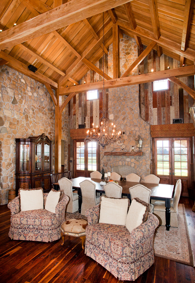 Rustic Timber Frame Home on TX Ranch - Traditional - Dining Room ...