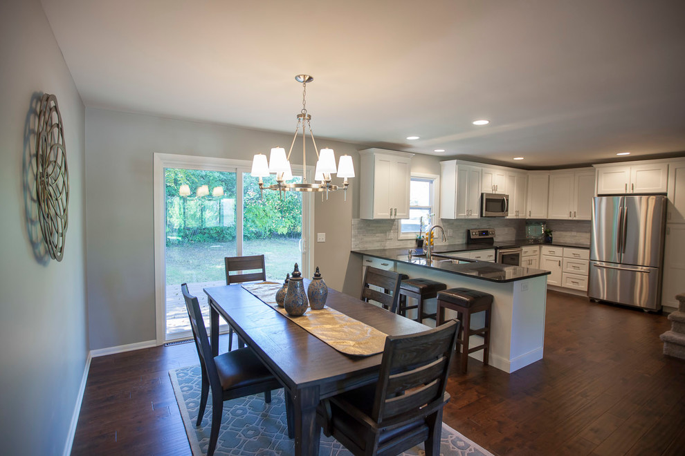 Sherwin Williams Mindful Gray Paint, Nickel Chandelier, Open Concept Kitchen and - Transitional ...