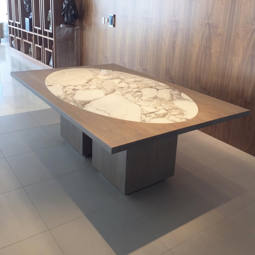 Solid White Oak Dining Table with Inset Carrara Marble - Contemporáneo ...