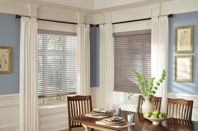 Traditional Taupe Dining Room Custom Window Blinds by Hunter Douglas ...