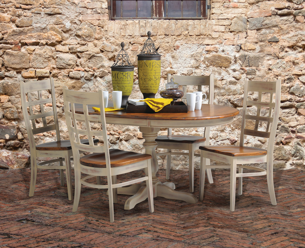 Two-Tone Rustic Cherry/Brown Maple Single Pedestal Dining Set - Dining ...