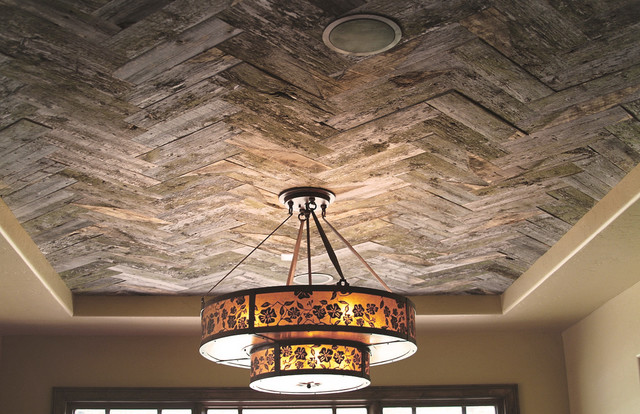 Weathered Grey Reclaimed Wood Ceiling - Rustic - Dining Room - London ...