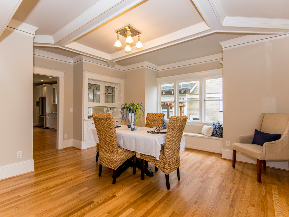 Window seat was added to compliment original buffet and box beams ...