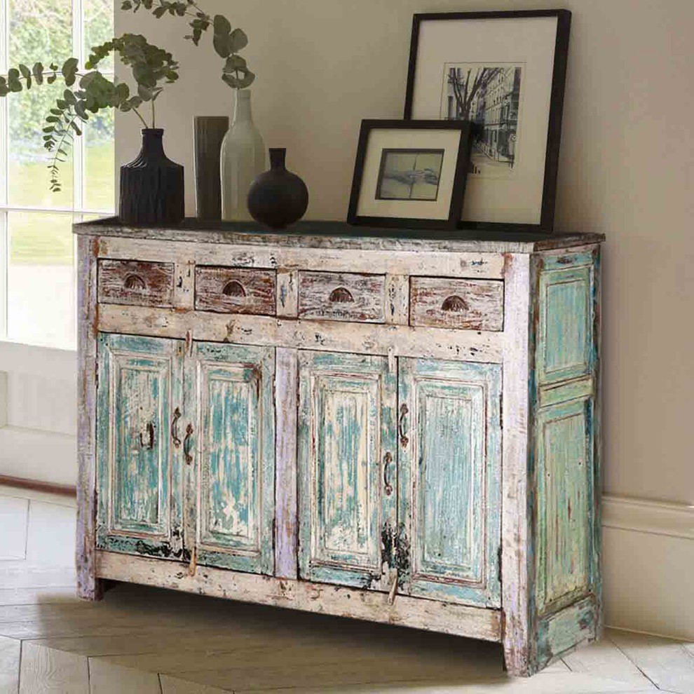 Winter White Distressed Rustic Reclaimed Wood Sideboard - Eclectic ...