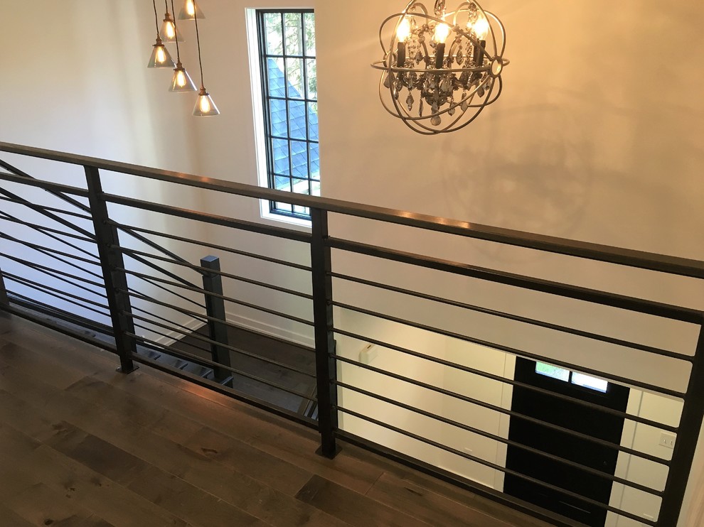 Amanda - horizontal steel railing with wooden newel posts ...