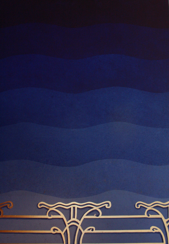 Art Deco Style Blue Wave Design on Vaulted Ceiling in Foyer ...